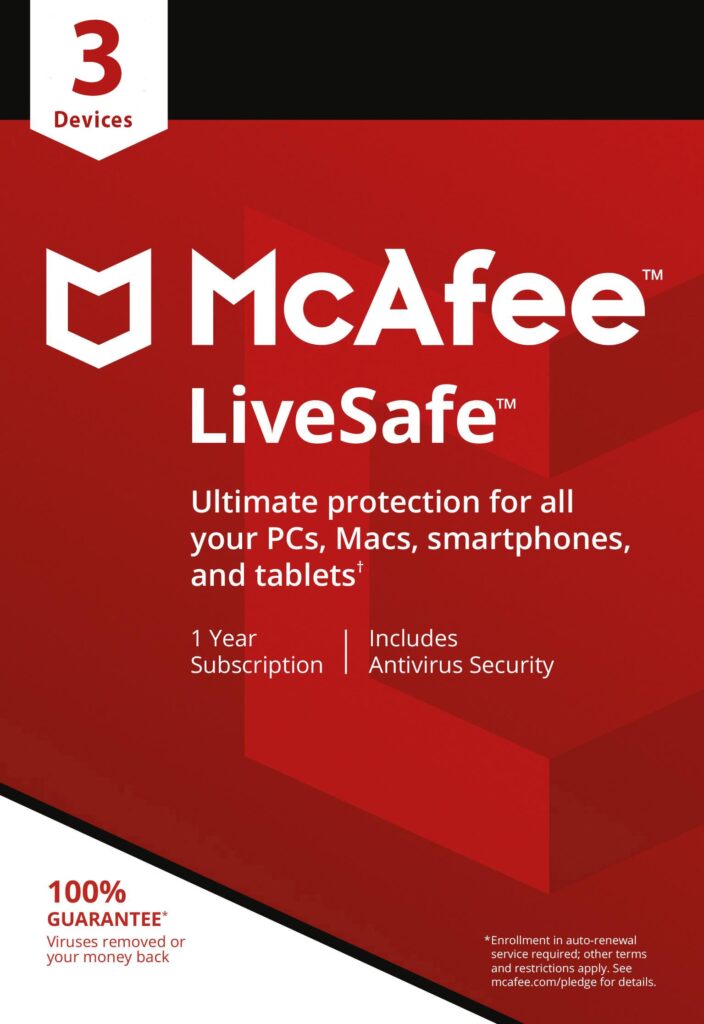 McAfee LiveSafe 3 Devices 1 Year Windows/Mac/Android/iOS (Email ...